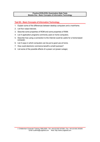 ICDL module 1 - Computer essentials practice tests | PDF