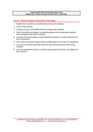 ICDL module 1 - Computer essentials practice tests | PDF