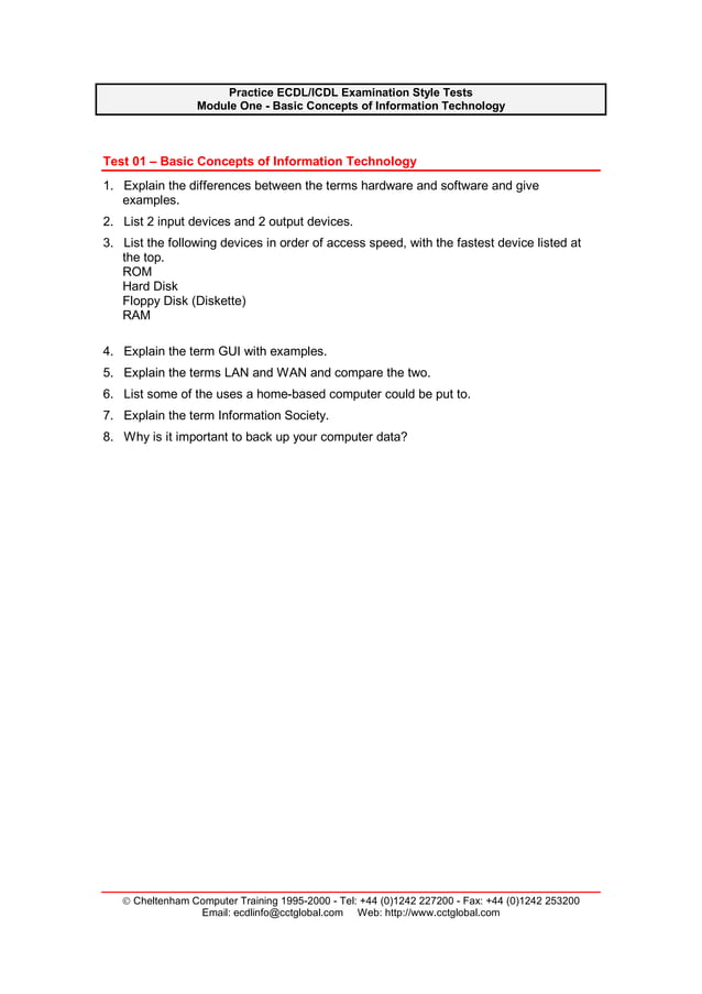 ICDL module 1 - Computer essentials practice tests | PDF