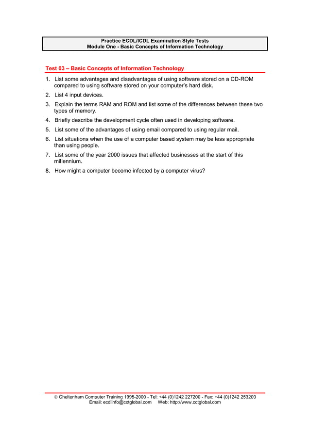 ICDL module 1 - Computer essentials practice tests | PDF