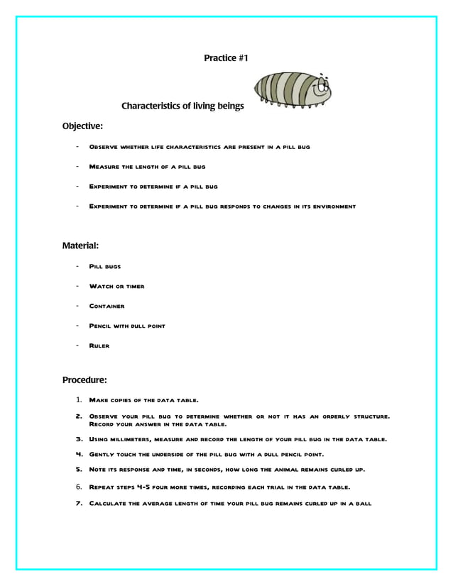 Practice 1 pill bug | DOC | Biological Sciences | Science