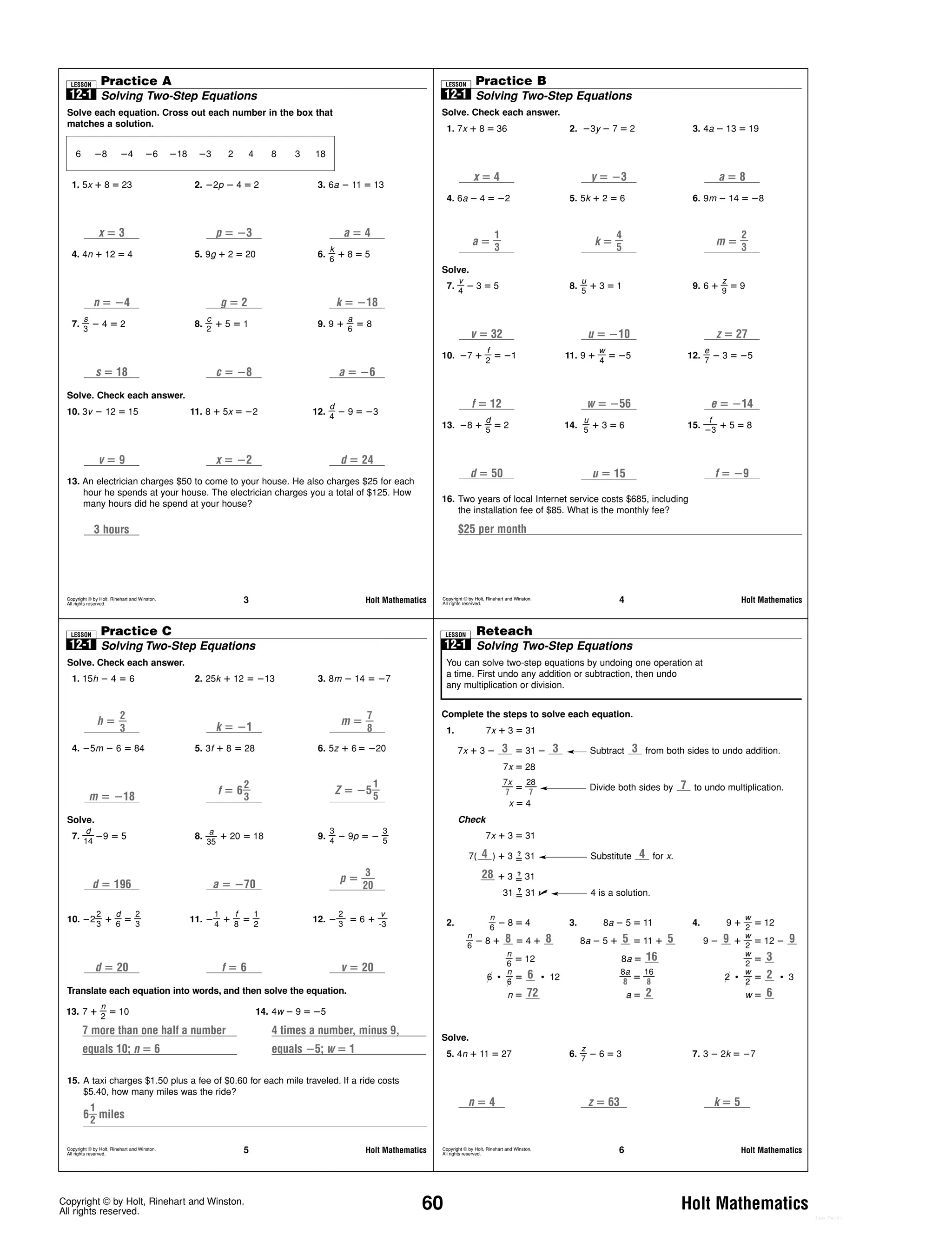 Practice b 2 step equations | PDF