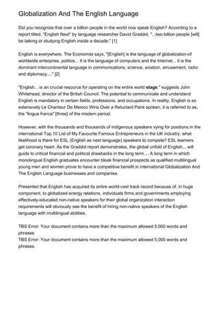 Globalization And The English Language | PDF