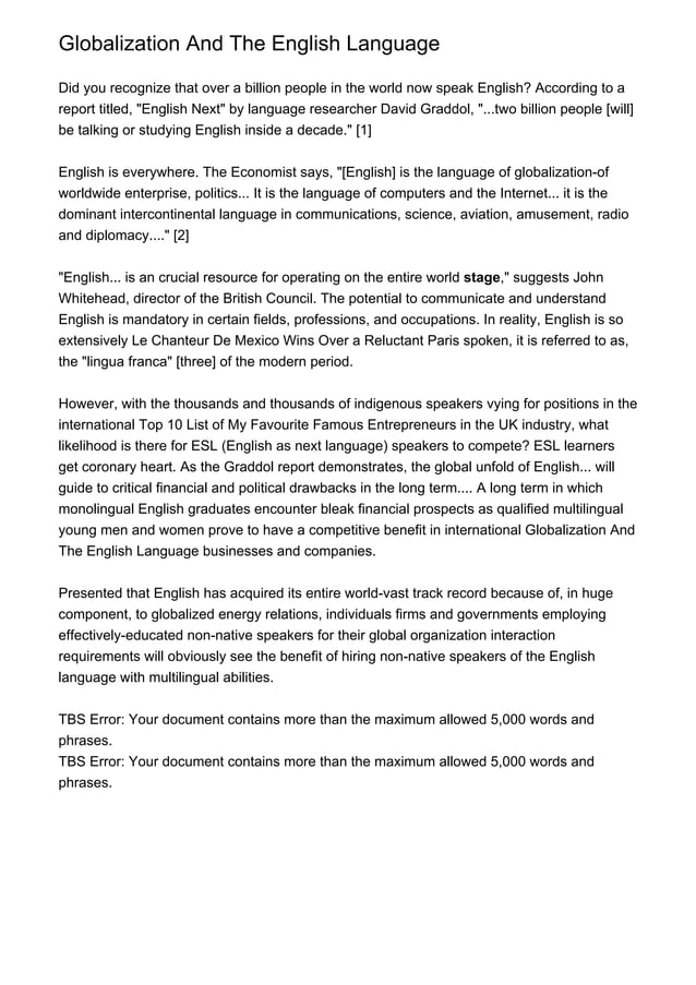 Globalization And The English Language | PDF