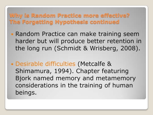 Practice distribution Random vs Block practice | PPT