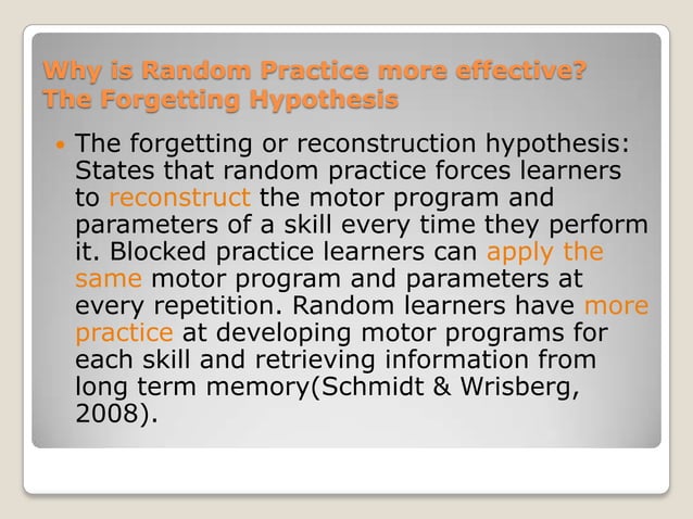 Practice distribution Random vs Block practice | PPT