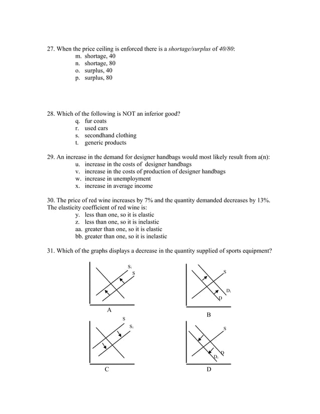 MCQs of Elasticity of Demand and Supply | DOC