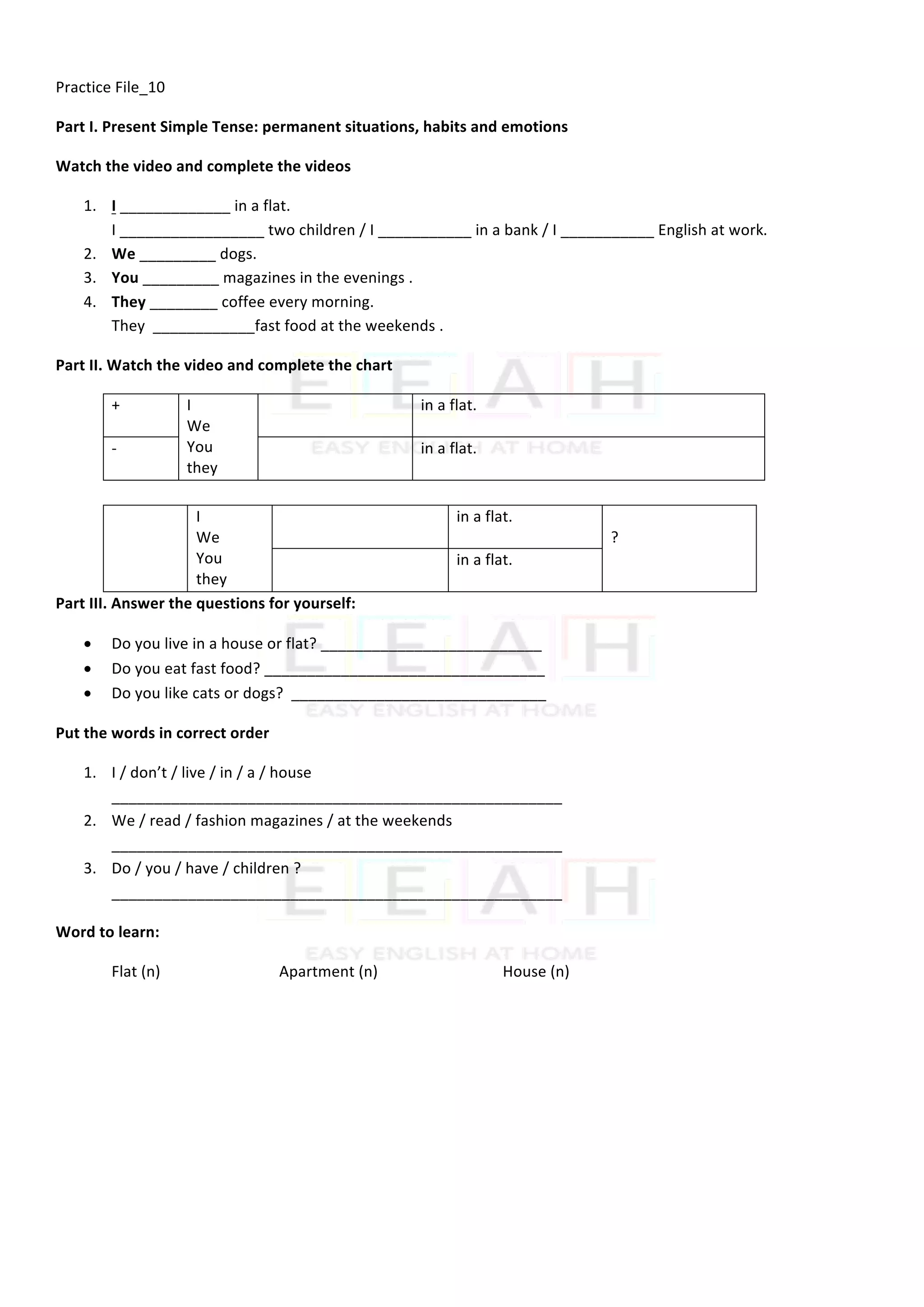 Easy English at Home Practice file 10 | PDF
