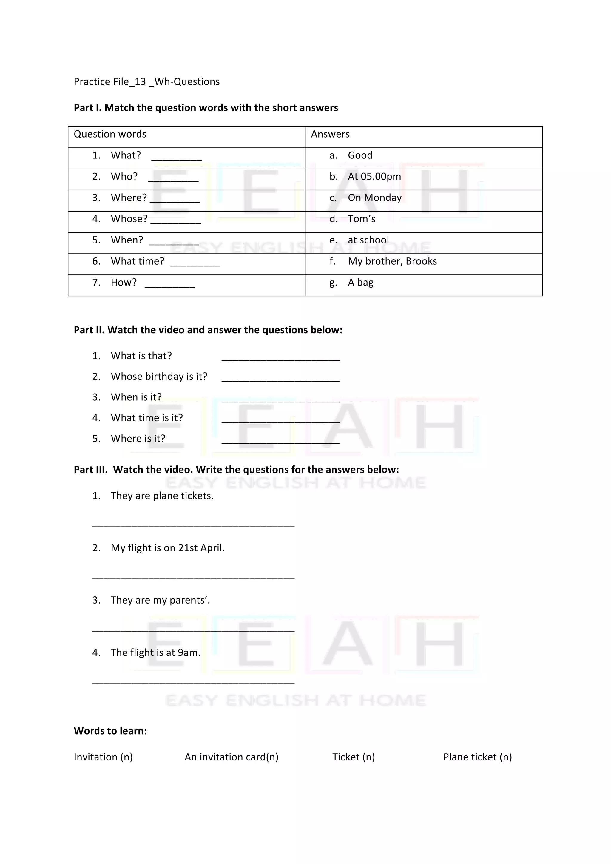 Easy English at Home Practice File 13 | PDF | Air Travel | Travel Type