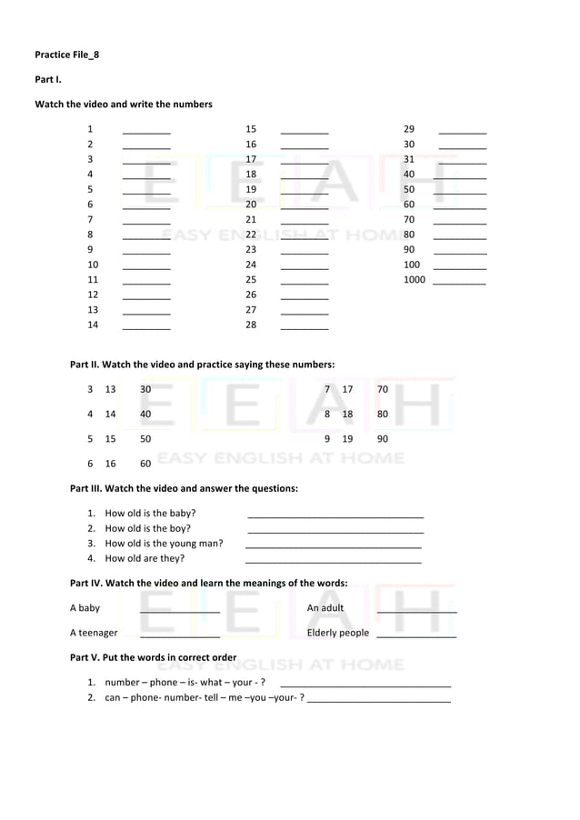 Easy English at Home Practice file 8 | PDF