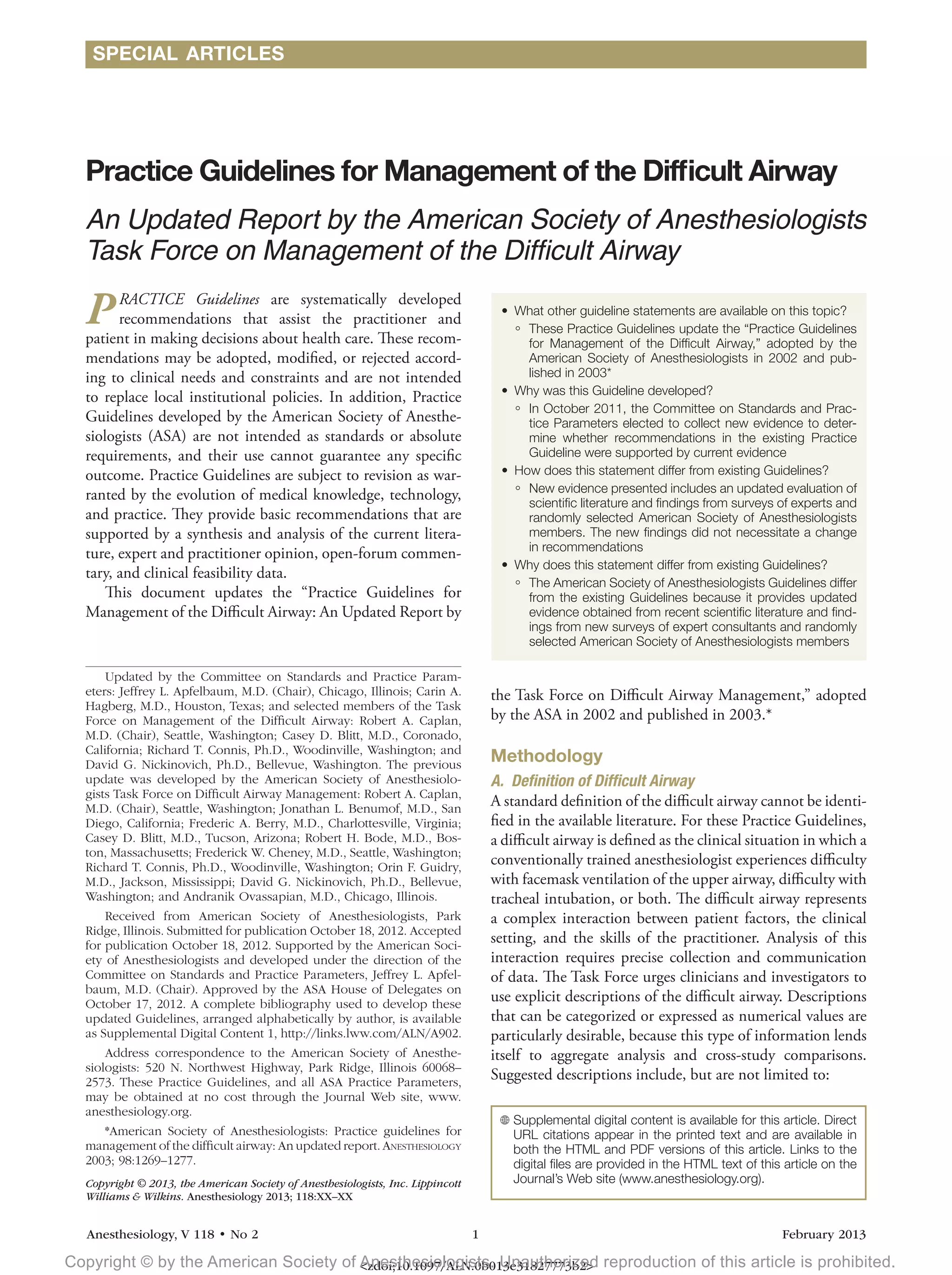Practice guidelines for_management_of_the_difficult_airway_2013 | PDF