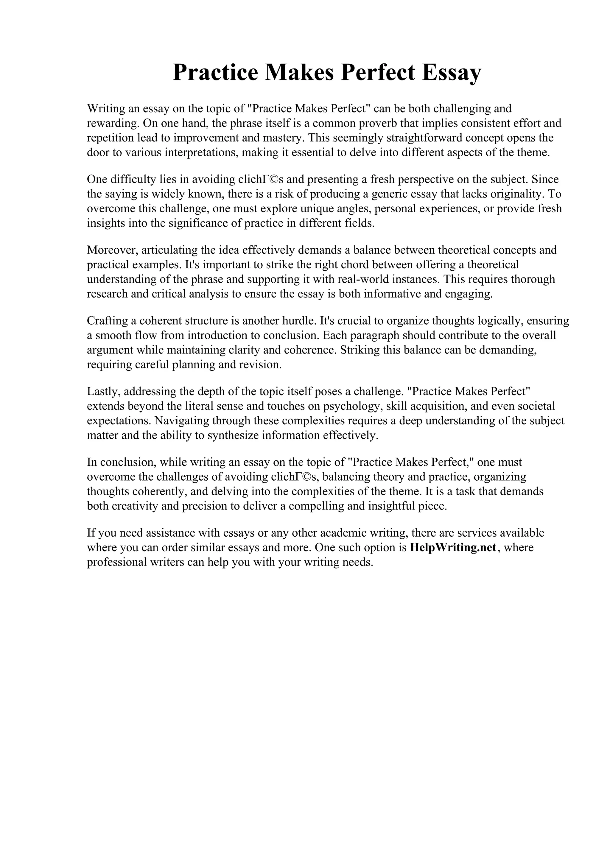 Practice Makes Perfect Essay. Practice Makes A Man Perfect Essay Telegraph | PDF