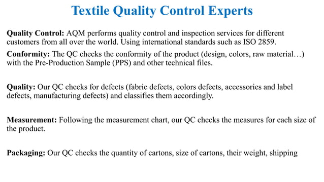 Practice of quality management system in apparel industry qcm presentation1 | PPTX