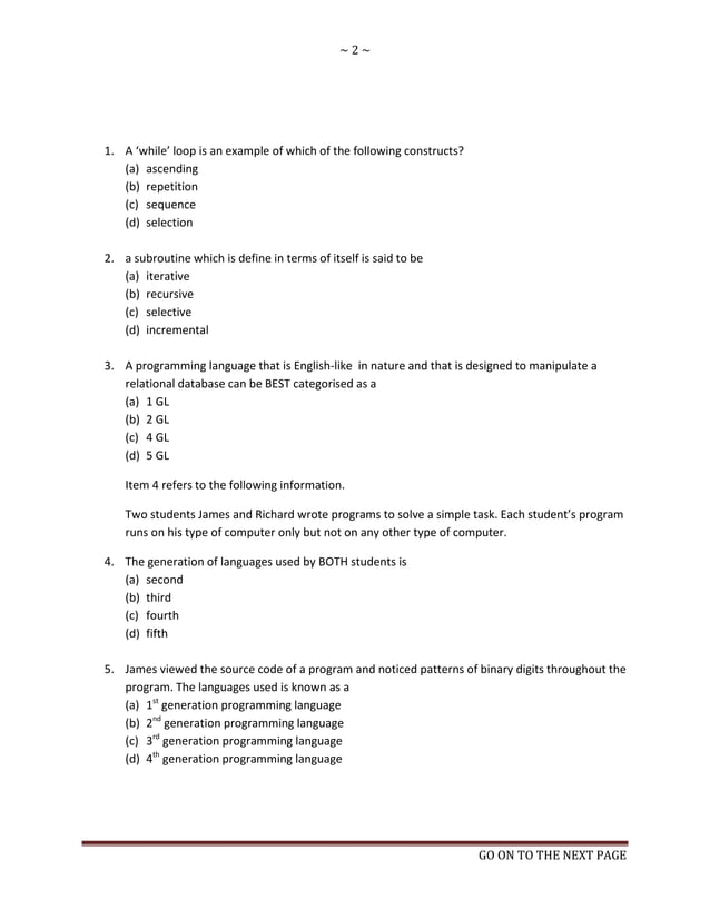 CAPE Computer Science Unit 1 Paper 1 - Practice Paper | PDF