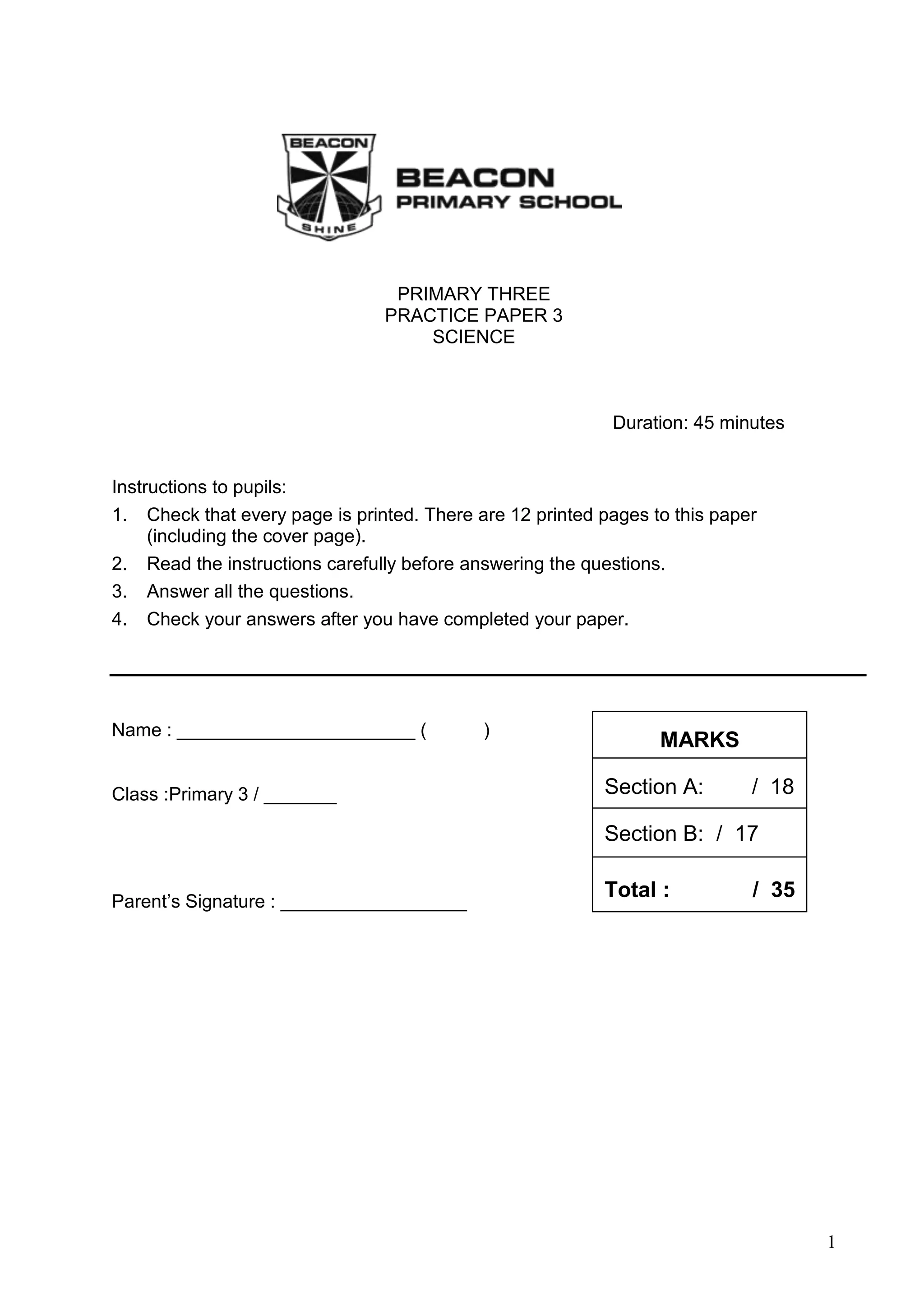 Science Practice Paper 3 | DOCX