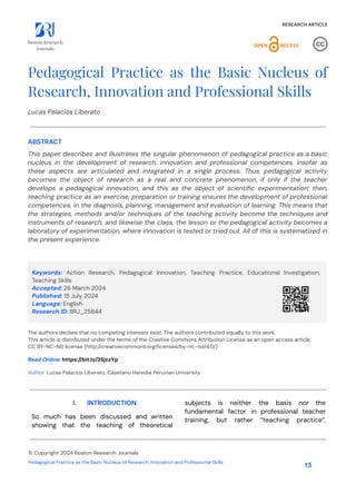 Pedagogical Practice as the Basic Nucleus of Research, Innovation and ...