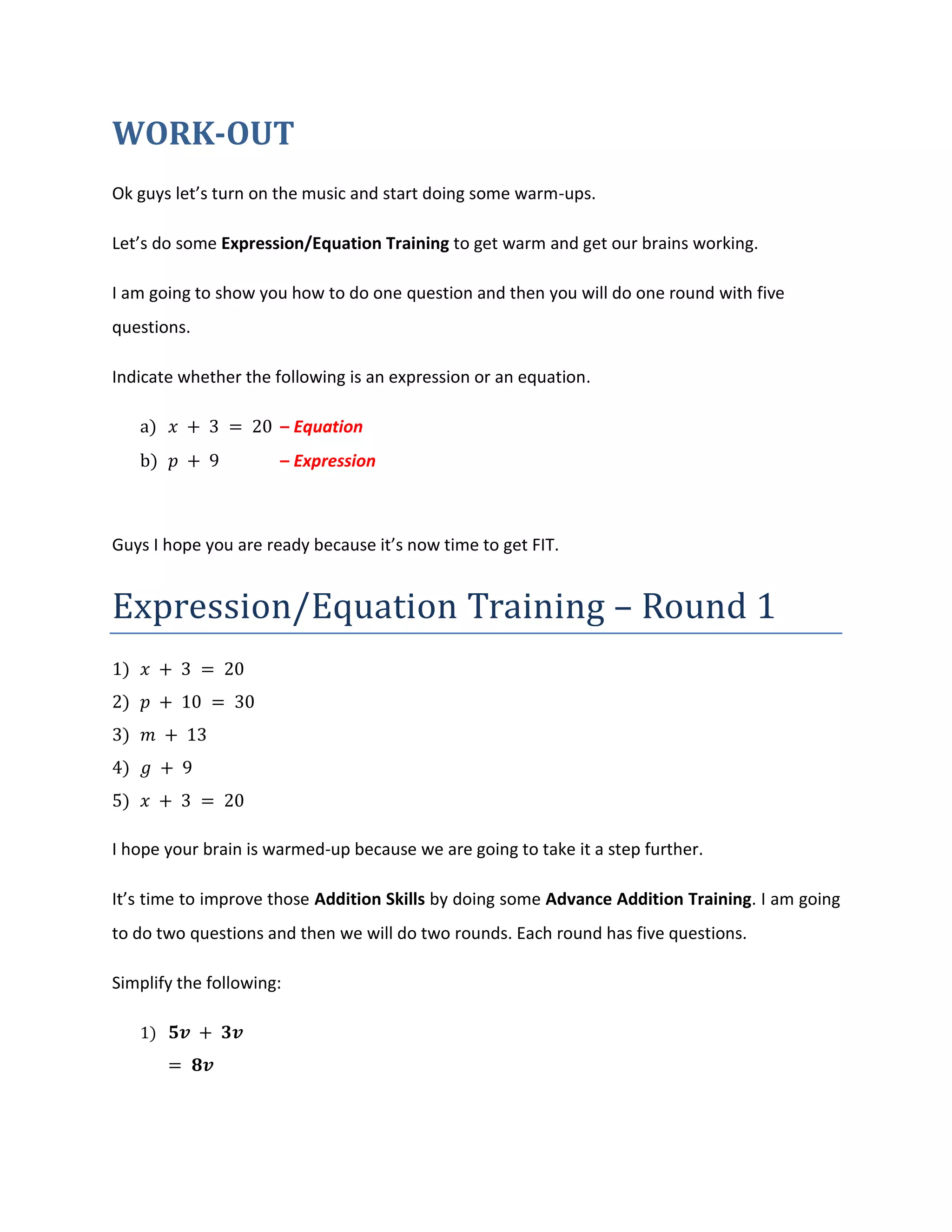 The Extreme Algebra Workout | PDF
