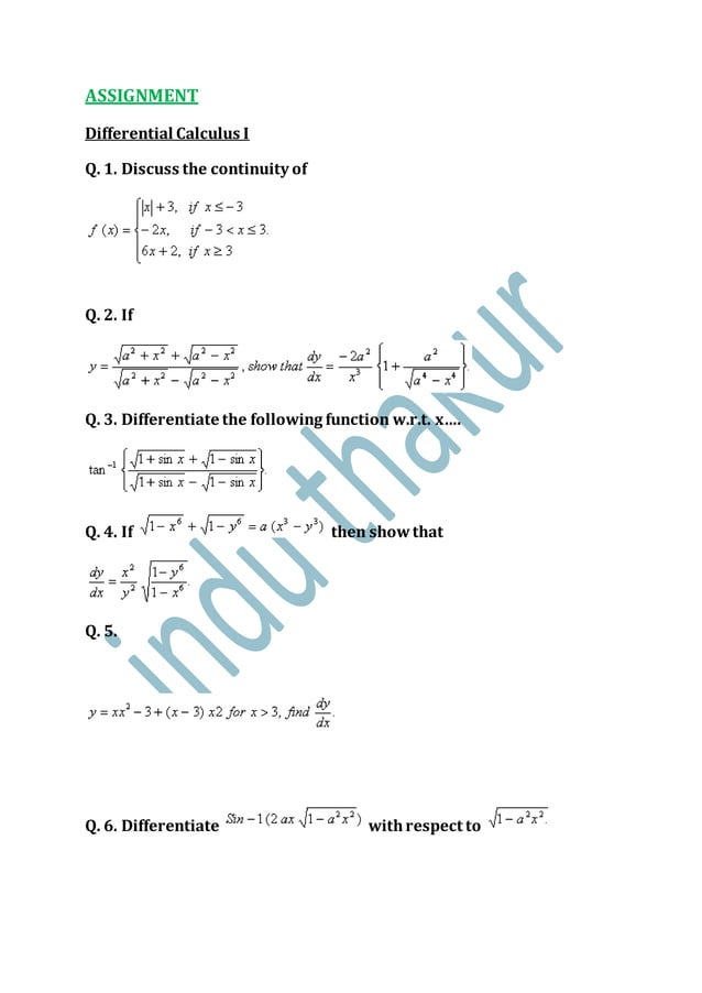 Practice questions( calculus ) xii | PDF