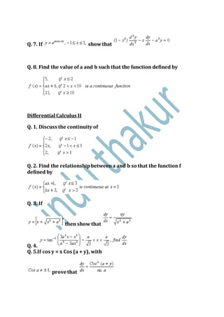 Practice questions( calculus ) xii | PDF