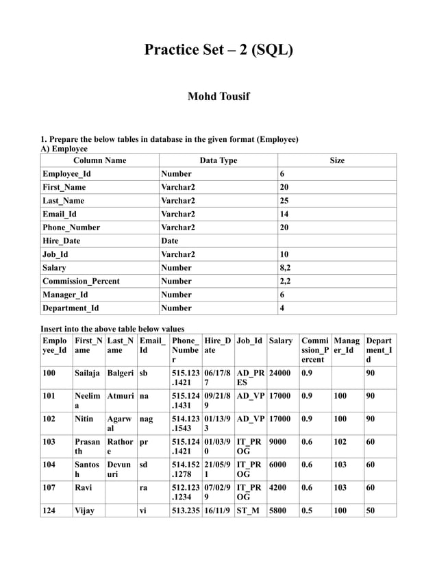 SQL practice questions set | PDF | Databases | Computer Software and Applications