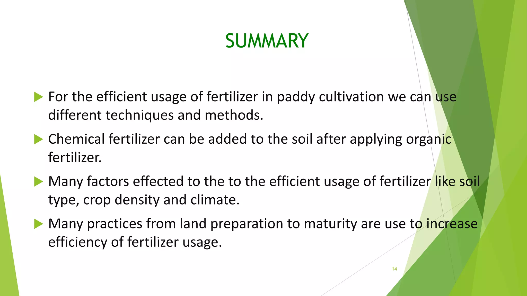 Practices to be adapted to improve fertilizer use efficiency in rice ...