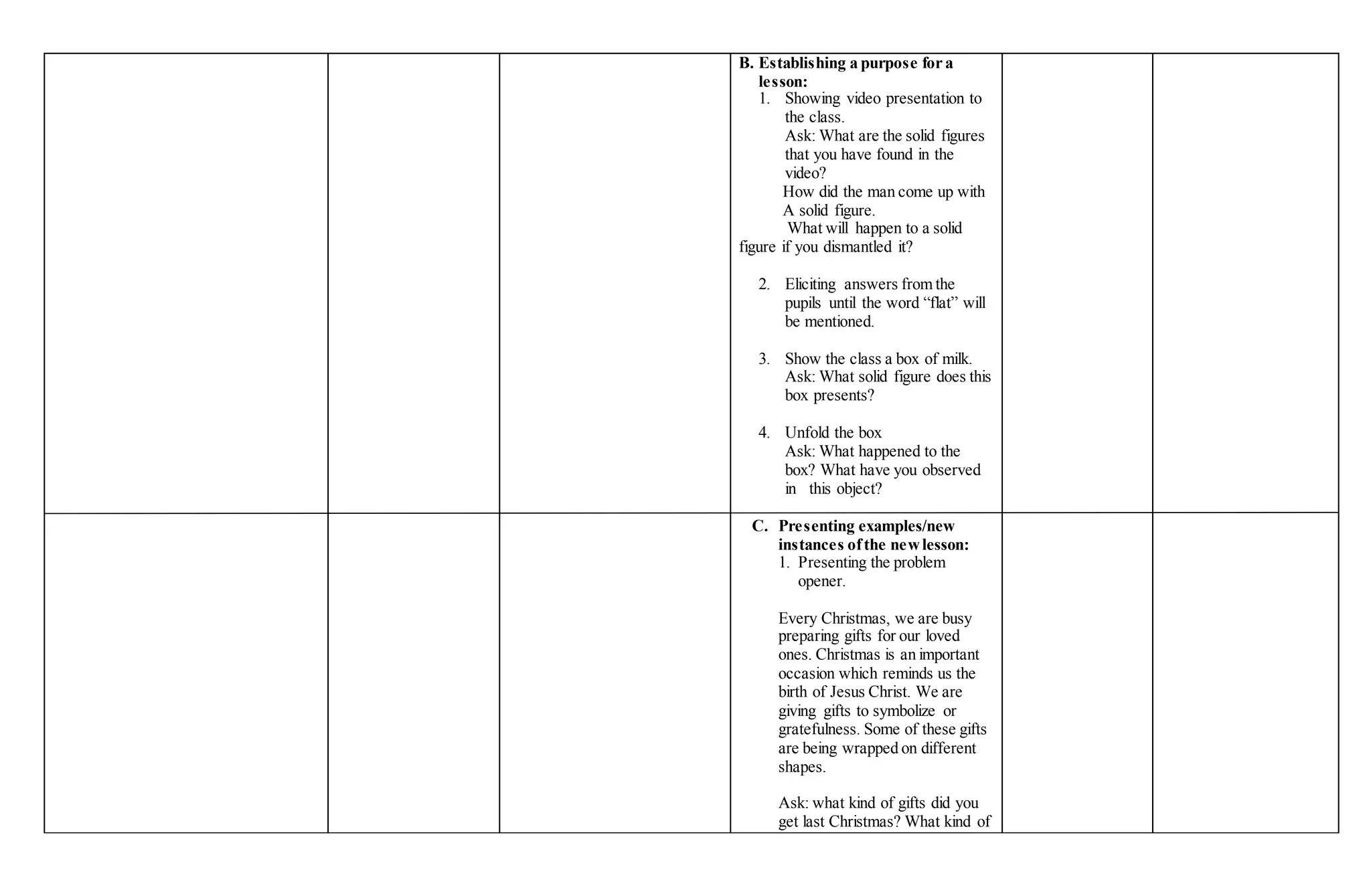 nets of solid figures lesson grade VI (explicit lesson plan k-12) | DOCX