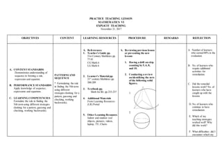 Sequencing (Formulating the nth term rule) Explicit lesson plan grade VI | DOCX