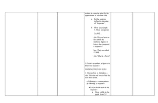 Sequencing (Formulating the nth term rule) Explicit lesson plan grade VI | DOCX