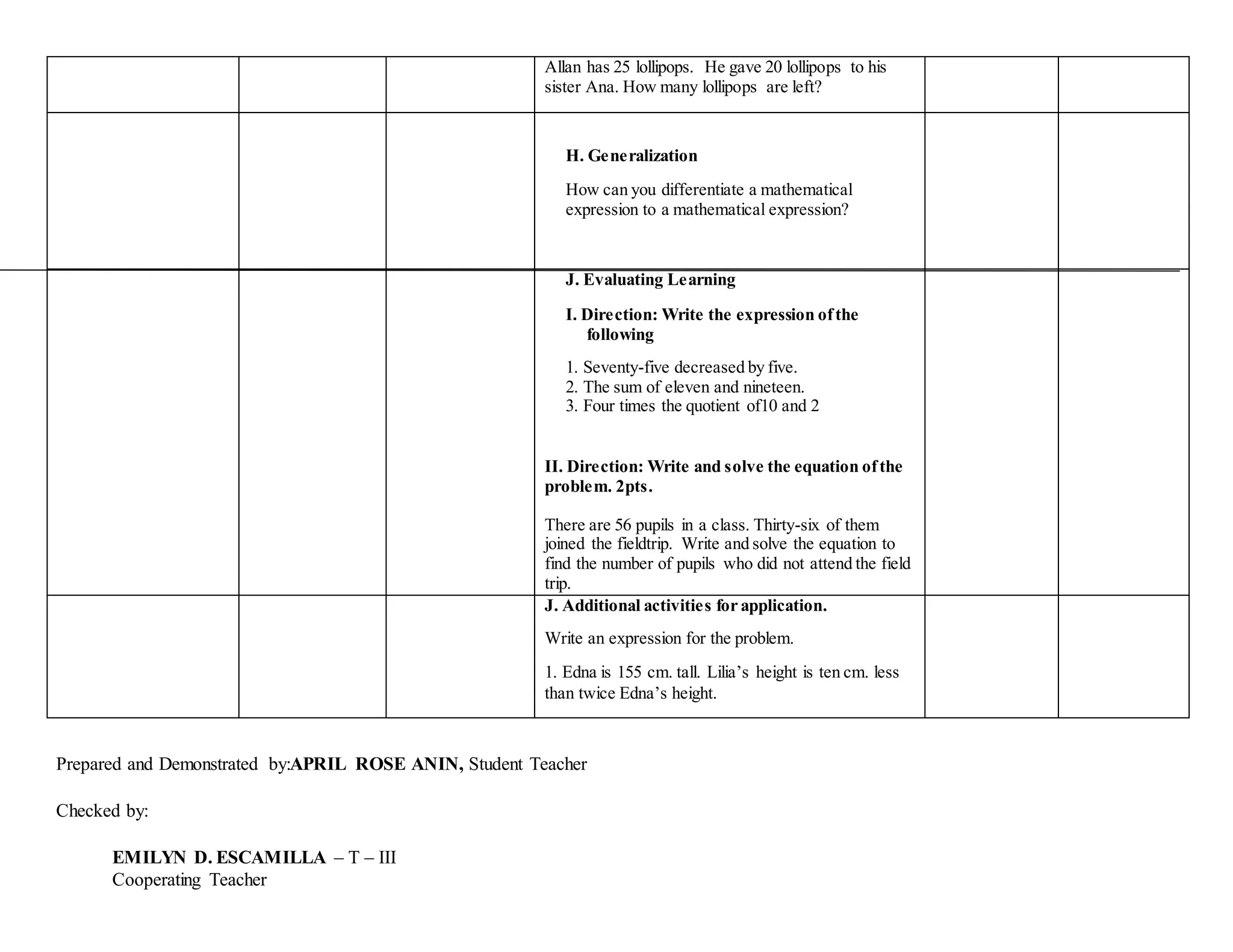 Differentiates expression from equation, Translate word phrase to ...