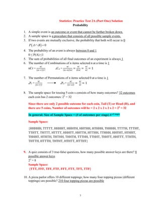 Practice Test 2A Probability Solution | PDF