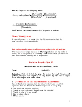 Practice Test 5B Multinomial Experiments and Contingency Tables | PDF