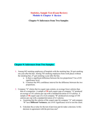 Practice test ch 9 inferences from two samples | PDF