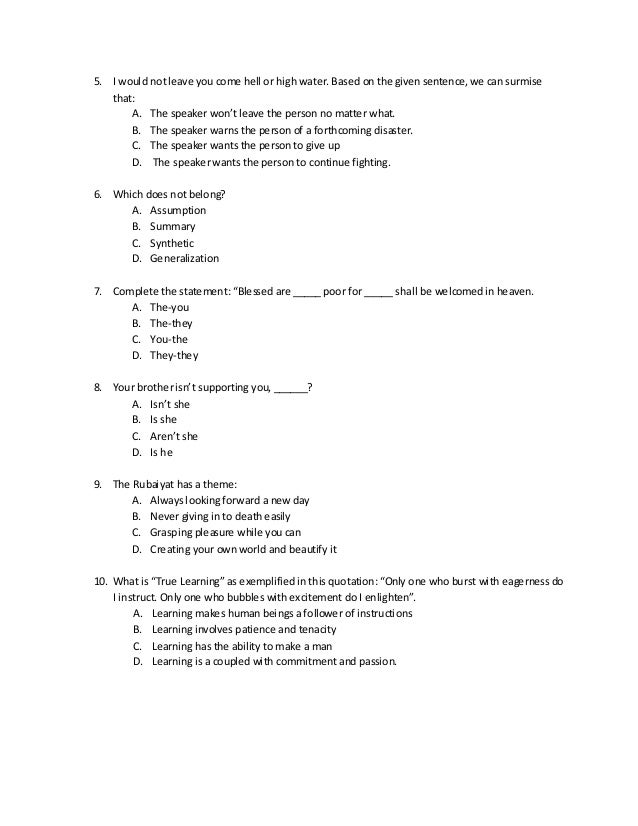 Practice test in english LET