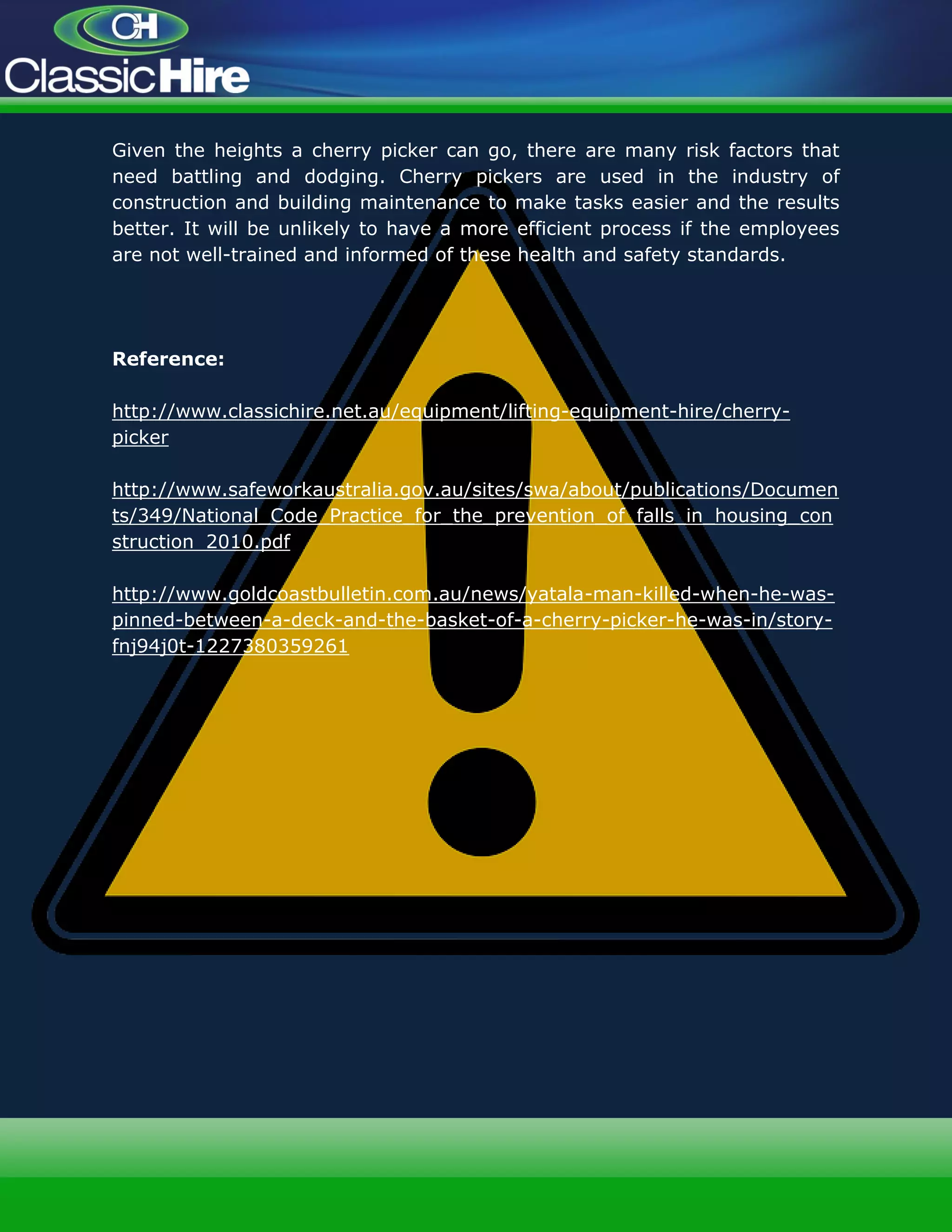 Practicing Precaution When Using Cherry Pickers | PDF