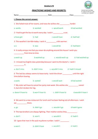 Practicing wish and regret handout | DOCX