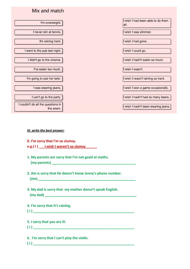 Practicing wish and regret handout | DOCX