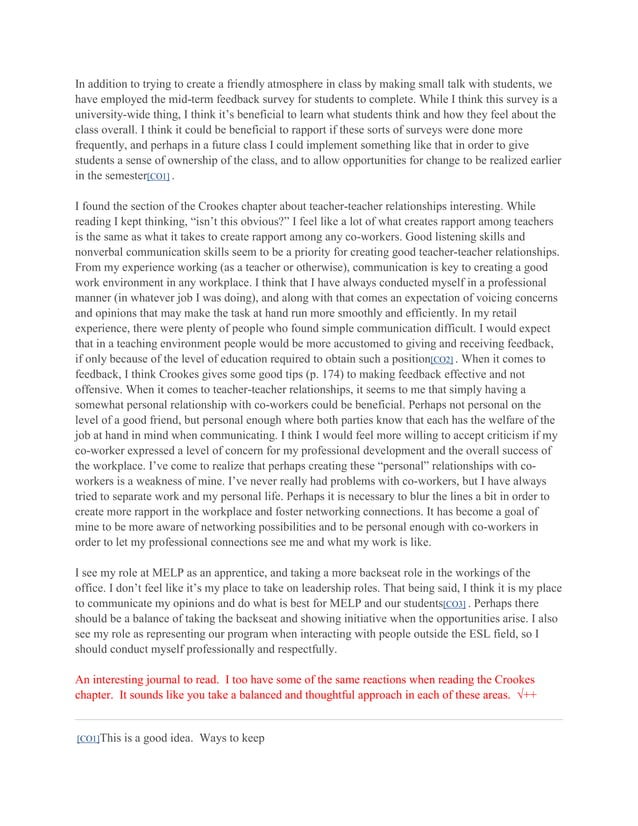 Practicum Journals | PDF