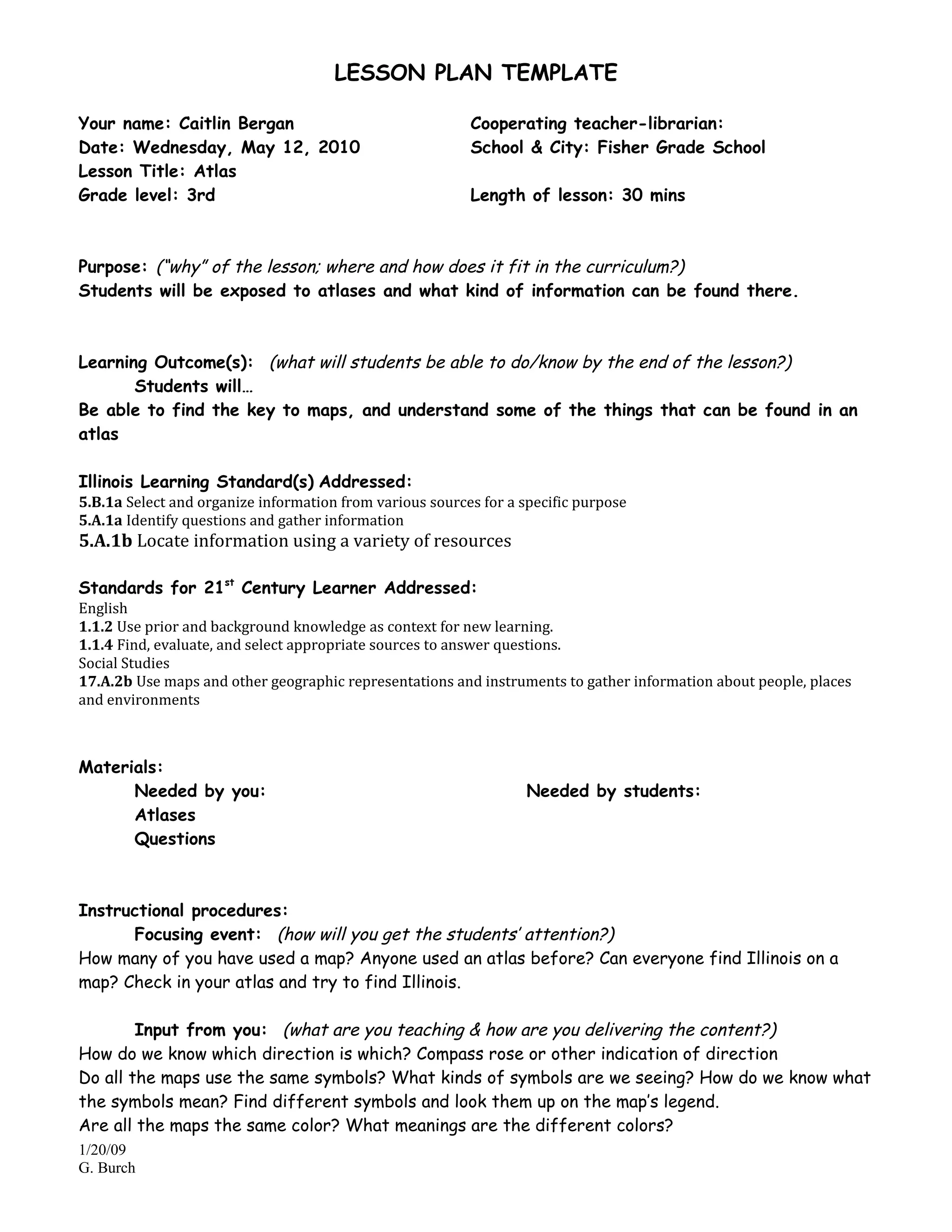 Practicum Atlas Lesson Plan | PDF