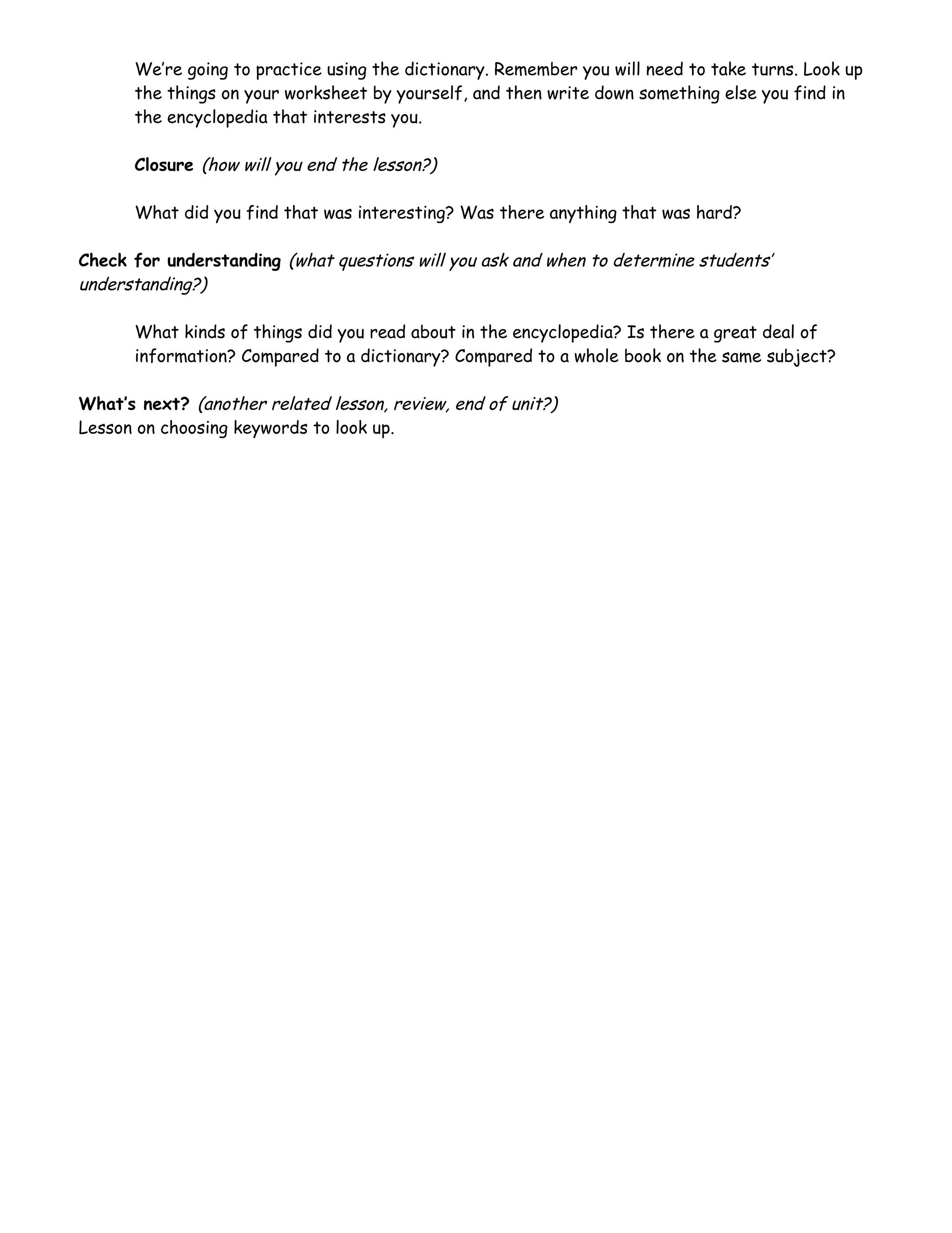 Practicum Encyclopedia Lesson Plan | DOC