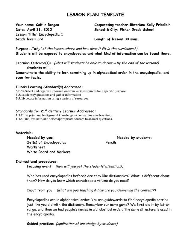 Practicum Encyclopedia Lesson Plan | DOC