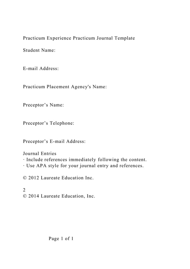 Practicum Experience Practicum Journal TemplateStudent Name.docx
