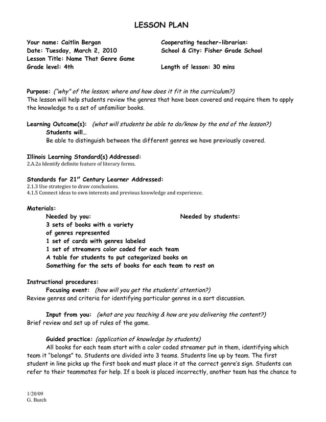 Practicum Genre Lesson Plan | PDF