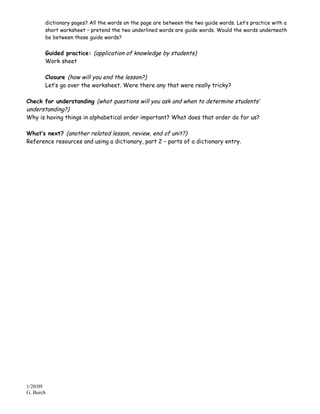 Practicum guide words lesson plan | PDF