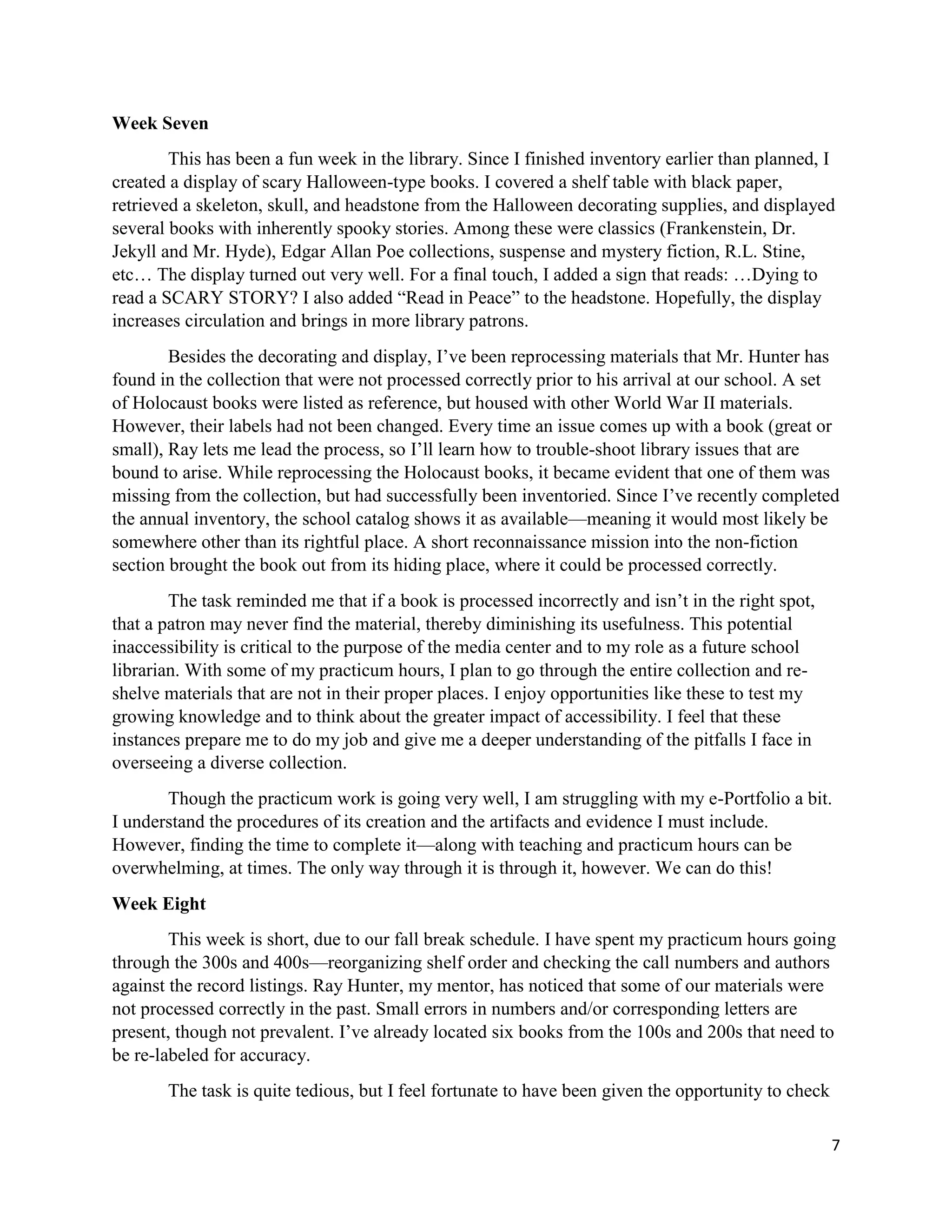 Practicum journal entries 1 15 | PDF