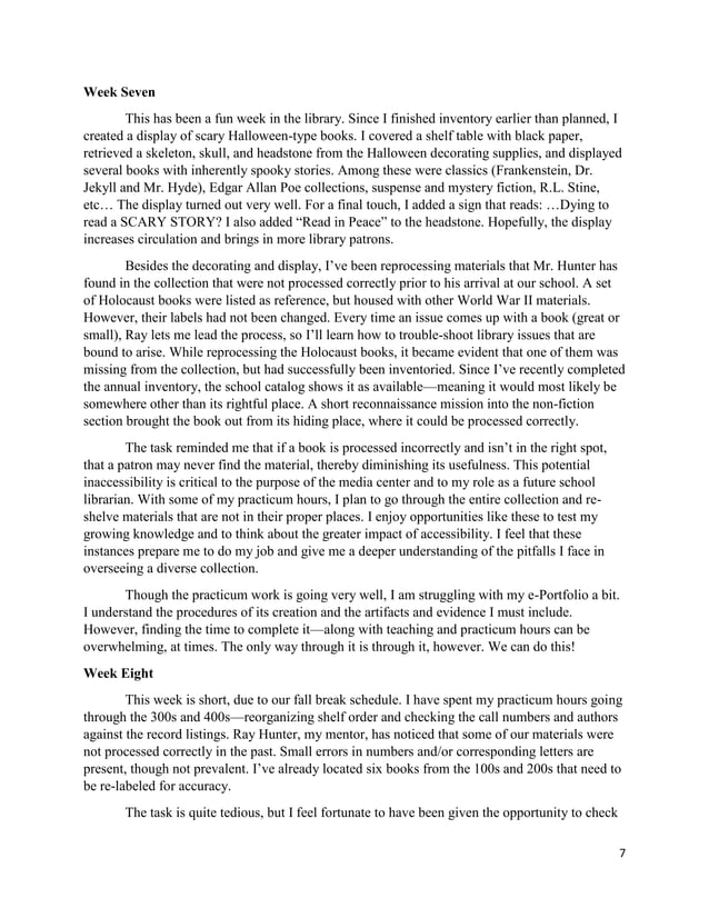 Practicum journal entries 1 15 | PDF