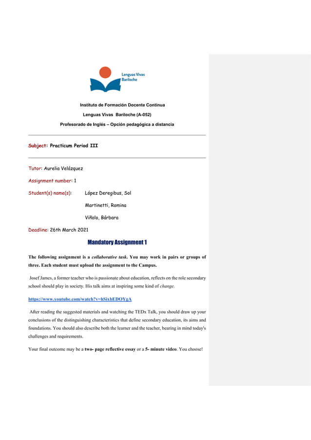 Practicum Period Iii Mandatory Assignment Unit 1 Pdf