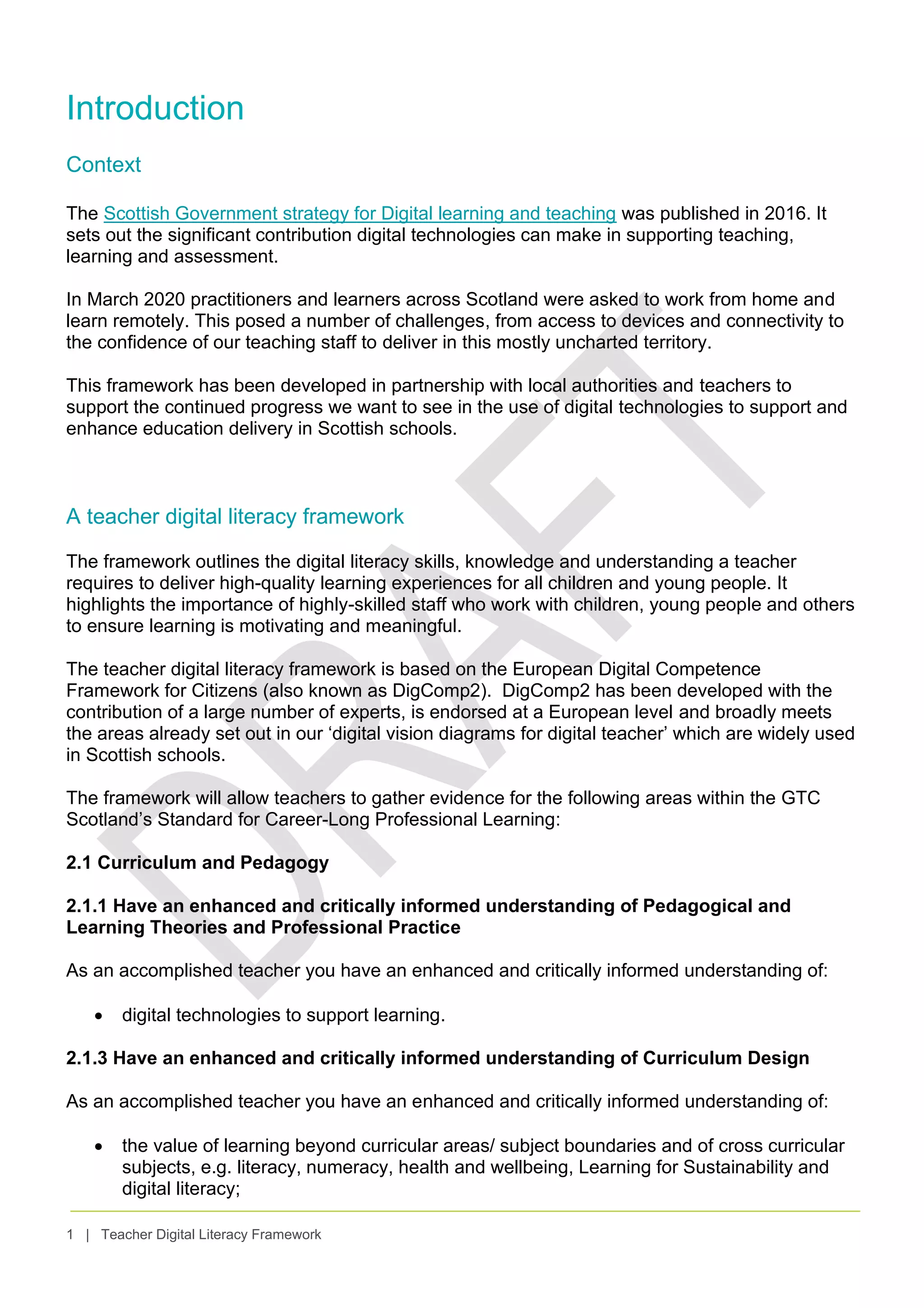 Teacher Digital Literacy Framework (january-2023-draft) | PDF