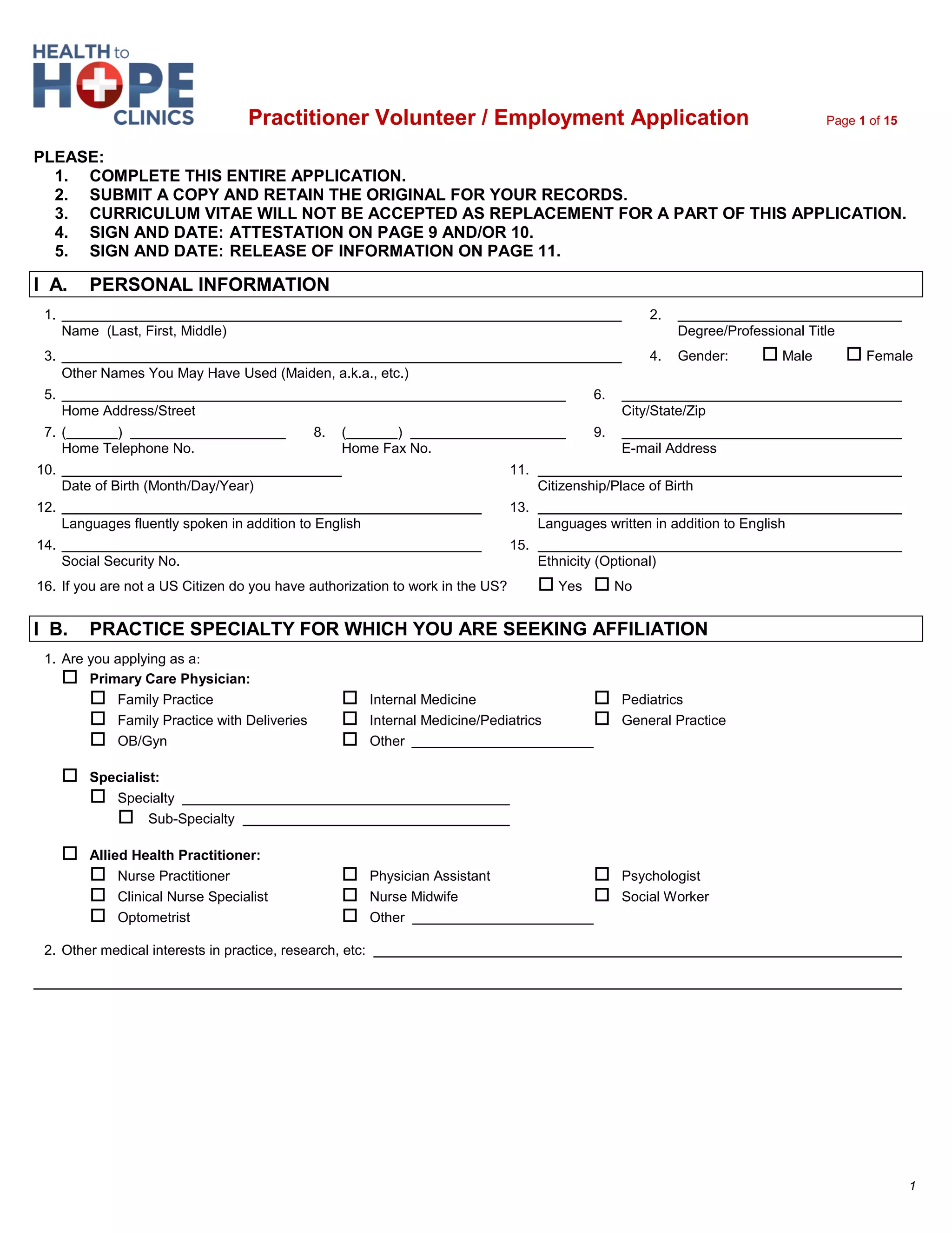 Practitioner Volunteer Application | PDF