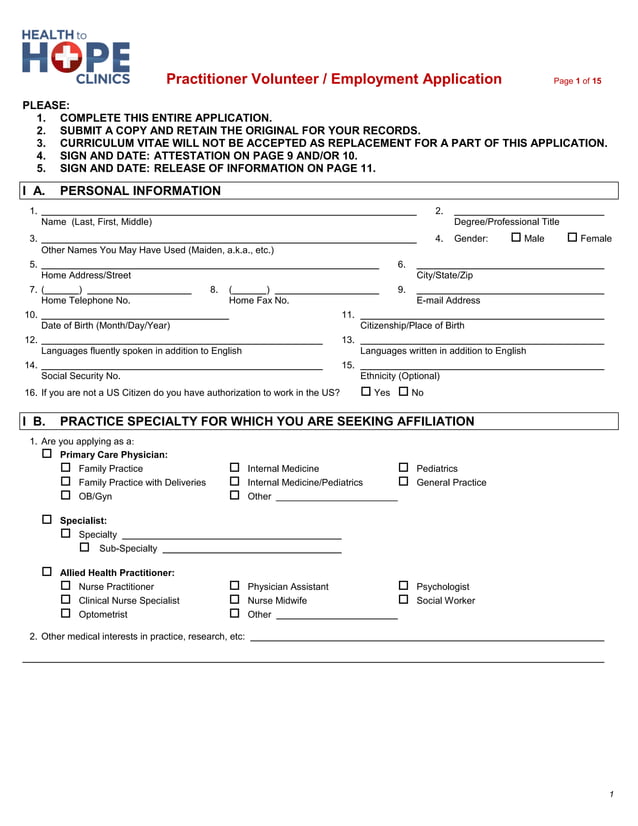 Practitioner Volunteer Application | PDF
