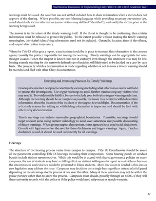 Practitioners' Discussion of Implementing Clery/Title IX: Report on the ...